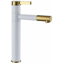Hoch Beckenhahn Weiß/Gold Farbe Fertig Messing- Badezimmer Stehen Wasserhahn