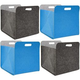 DuneDesign - 4er Set Filz Aufbewahrungsbox 33x33x38 cm Kallax Filzkorb Regal Box Grau Blau - grau