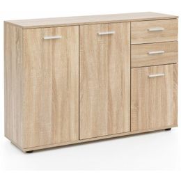 FineBuy - Kommode SV49667 mit Türen & Schubladen 107 x 79 x 35 cm Schrank Holz, Flurschrank modern, Mehrzweckschrank klein, Anrichte Sideboard matt,