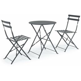 Bizzotto Set Bistrot Runder Tisch mit farbigen Stühlen aus pulverbeschichtetem Stahl für Garten und Bar in matter Ausführung -Anthrazit