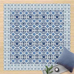 MICASIA Vinyl-Teppich - Marokkanische Fliesen Florale Blaupause mit Fliesenrahmen - Quadrat 1:1 Größe HxB: 40cm x 40cm