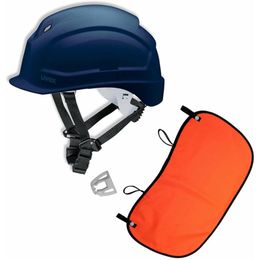 Schutzhelm pheos s-kr en 397- Vormontierter 4-Punkt Kinnriemen und Vollsichtbrillenclip + Nackenschutz orange mit bg Bau Förderung - Uvex