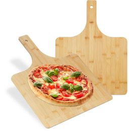 Pizzaschieber xxl, 2er Set, 50x38 cm, Pizzaschaufel, abgerundete Kanten, Griff, Brotschieber, Bambus, natur - Relaxdays