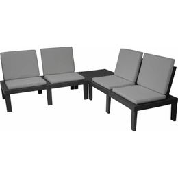 Spetebo - Lounge Sitzgarnitur Kunststoff anthrazit - 4 Sitze + 1 Tisch - Sitzgruppe mit Tisch inklusive Kissen in grau