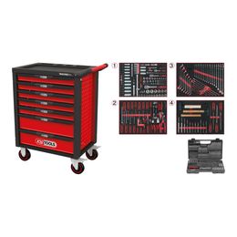 KS Tools RACINGline SCHWARZ/ROT Werkstattwagen mit 7 Schubladen und 515 Premium-Werkzeugen (826.7515)