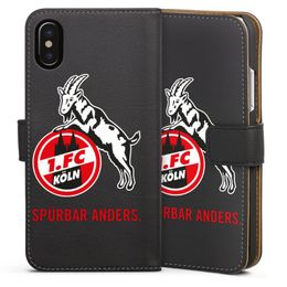 DeinDesign iPhone X Handy Klapph&uuml;lle Handyh&uuml;lle aus Kunst Leder schwarz Flip Case Official Licensed Product Transparent 1. Fc K&ouml;ln Sideflip mit langer Lasche