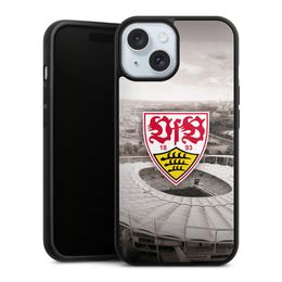 DeinDesign iPhone 15 Handy Gallery Case Handyh&uuml;lle 9H Geh&auml;rtetes Glas R&uuml;ckseite H&uuml;lle Official Licensed Product Vfb Stuttgart Stadium Gallery Case