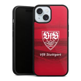 DeinDesign iPhone 15 Handy Gallery Case Handyh&uuml;lle 9H Geh&auml;rtetes Glas R&uuml;ckseite H&uuml;lle Stadium Official Licensed Product Vfb Stuttgart Gallery Case
