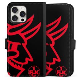 DeinDesign iPhone 15 Pro Max Handy Klapph&uuml;lle Handyh&uuml;lle aus Kunst Leder schwarz Flip Case 1. Fc Kaiserslautern Logo Official Licensed Product Sideflip mit 