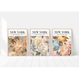 homestyle-accessoires Poster Bilderset NEW YORK FLOWER MARKET 3er SET DIN A4 / DIN A3