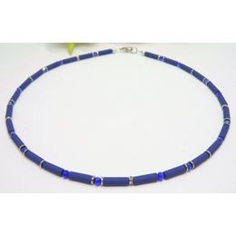 traumschmuck Collier 034z Halskette Walzen 4mm Hämatit matt nachtblau Glas blau (Geschenk