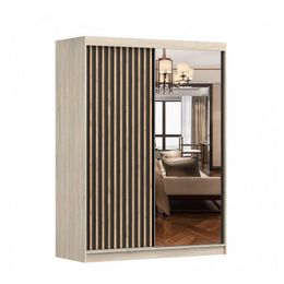 MOEBLO Kleiderschrank LABI (Schiebtüren Schlafzimmer Wohnzimmerschrank mit Lamellen und Spiegel
