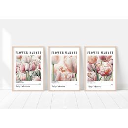 homestyle-accessoires Poster Bilderset FLOWER MARKET TULIP COLLECTION 3er SET DIN A4/DIN A3