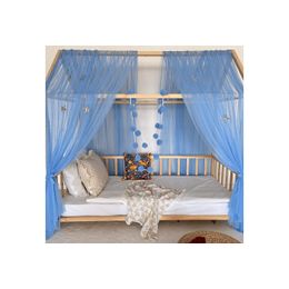 Baby Fancyroom Betthimmel Betthimmel Tüll Hausbett Kinderbett 2 Stück 340cm 380cm Montessori (3-tlg. Set mit 2x Betthimmel und einer 20er Pomponkette