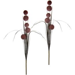 Winterliche Kunstpflanze Kunstzweig, Kunstblume mit Gras Allium, I.GE.A., Höhe 105 cm, mit 5 Blüten und Glitzer, 2er Set, Weihnachtsdeko, rot