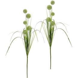 Winterliche Kunstpflanze Kunstzweig, Kunstblume mit Gras Allium, I.GE.A., Höhe 105 cm, mit 5 Blüten und Glitzer, 2er Set, Weihnachtsdeko, grün