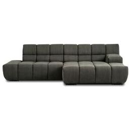 Ecksofa DESIGNWERK "Cielo, Design und aufwendige Detailverarbeitung" Sofas Gr. B/H/T: 281cm x 83cm x 168cm, Flachgewebe LEINENOPTIK, Recamiere rechts, verstellbarer Rücken, grau (key west hunter) mit Sitztiefenverstellung