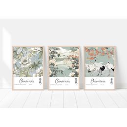 homestyle-accessoires Poster Bilder Wandbilder Kunstdruck CHINOISERIE Print A4/A3 3er Set