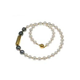 Bella Carina Perlenkette Kette mit hellen Zuchtperlen und dunklen Tahiti Perlen und Murano Glas