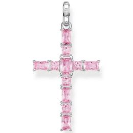 Thomas Sabo Kettenanhänger Kreuz pinke oder bunte Steine, PE939-051-9, PE939-073-7, mit Spinell (synth), Zirkonia (synth), Korund (synth), rosa|silberfarben