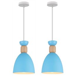 2Pcs Modern Pendelleuchten Metall Macaron Küche Restaurant Kreativer Hängelampe (Blau)