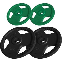 Gorilla Sports Hantelscheiben Hantelscheibenset 50/51 mm Gummi 2x5, 2x10 kg, 30 kg, (4-tlg), grün|schwarz