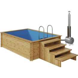 EDEN Holzmanufaktur Rechteckpool Fix&Fertig Fichtenholz Pool, inkl. Einsatz, Dämmung, seitlichem Wasserablauf, Holzofen, braun