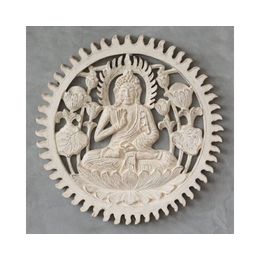Oriental Galerie Holzbild Wandbild Relief Holz Buddha Weiß 40 cm