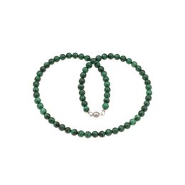 Bella Carina Perlenkette Kette mit 6 mm Malachit Perlen Magnetverschluss aus 925 Silber