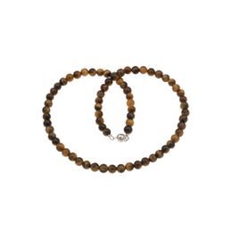 Bella Carina Perlenkette Kette mit 6 mm Tigerauge Perlen Magnetverschuss aus 925 Silber