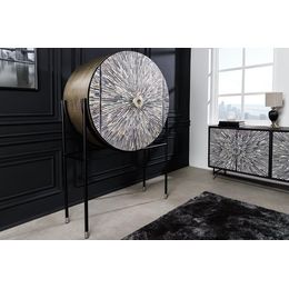 Riess Ambiente Design Barschrank HERITAGE 160cm rund schwarz silber Intarsien Kunsthandwerk Mosaik