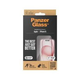 PanzerGlass Displayschutz, Schutzfolie transparent/schwarz, iPhone 15, EasyAligner geeignet für: Handy Kompatibel zu: iPhone 15 Beschaffenheit: Glänzend