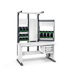 Bott Arbeitsplatzsystem Avero Komplettmodul 1, per Lochraster höhenverstellbar, HPL beschichtete Spanplatte, bis 200 kg, lichtgrau/anthrazitgrau