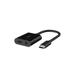 Belkin RockStar 3,5mm-Klinken-Audio- und USB-C-Ladeadapter Audio-Adapter USB Typ C zu 3,5-mm-Klinke, 4,68 cm, kompatibel mit USB-PD und Quick Charge 2.0, schwarz