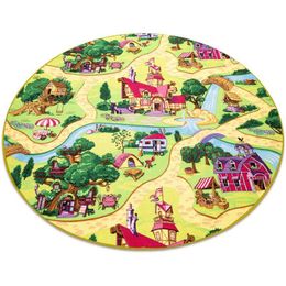 RUGSX - Teppich rund candy town für Kinder Straßen Stadt multicolour rund 100 cm