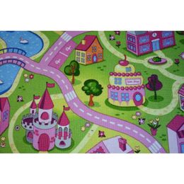 RUGSX Teppich sweet town für Kinder Straßen Stadt pink 200x200 cm