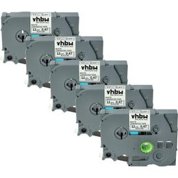 5x Schriftband-Kassette kompatibel mit Brother gl H105, 100, 200, H100 Etiketten-Drucker 12mm Schwarz auf Weiß - vhbw