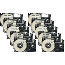 vhbw 10 x Kassette Patronen Schriftband 24mm kompatibel mit Casio CW-L300, KL-200E, KL-7400, KL-8100, KL-820, KL-8200, KL-C500 Ersatz für Casio XR-24WE1,