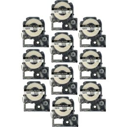 10 x Kassette Patronen Schriftband 12mm kompatibel mit Epson Prifia OK200, OK300, OK500P, OK720, OK900P Ersatz für LC-4WBN, SS12KW. - vhbw