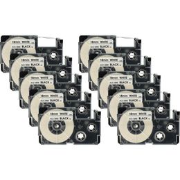 vhbw 10x Schriftband-Kassette kompatibel mit Casio KL-130, KL-200, KL-2000, KL-120, KL-100E, KL-1500, CW-L300 Etiketten-Drucker 18mm Schwarz auf Weiß