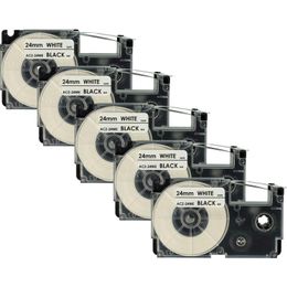 vhbw 5 x Kassette Patronen Schriftband 24mm kompatibel mit Casio CW-L300, KL-200E, KL-7400, KL-8100, KL-820, KL-8200, KL-C500 Ersatz für Casio