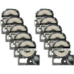 vhbw 10 x Kassette Patronen Schriftband 9mm kompatibel mit KingJim SR3900C, SR3900P, SR40, SR530, SR530C, SR550, SR6700D, SR750, SR950 Ersatz für