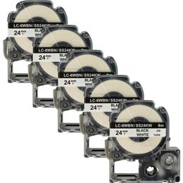 vhbw 5 x Kassette Patronen Schriftband 24mm kompatibel mit KingJim SR330, SR3900C, SR3900P, SR530, SR530C, SR550, SR6700D, SR750, SR950 Ersatz für