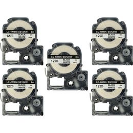 vhbw 5 x Kassette Patronen Schriftband 12mm kompatibel mit KingJim SR-PBW1, SR-RK1, SR150, SR180, SR230C, SR300TF, SR330, SR3700P Ersatz für LC-4WBN,