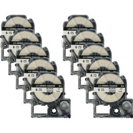 vhbw 10 x Kassette Patronen Schriftband 6mm kompatibel mit KingJim SR3900C, SR3900P, SR40, SR530, SR530C, SR550, SR6700D, SR750, SR950 Ersatz für LC-2WBN,