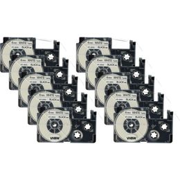 10x Schriftband-Kassette kompatibel mit Casio KL-130, KL-200, KL-2000, KL-120, KL-100E, KL-1500, CW-L300 Etiketten-Drucker 6mm Schwarz auf Weiß - vhbw