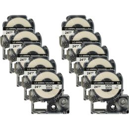 10 x Kassette Patronen Schriftband 24mm kompatibel mit Epson LabelWorks LW-700, LW-900P Ersatz für LC-6WBN, SS24KW. - vhbw
