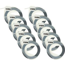 vhbw - 10x 3D Prägeband-Schriftband-Kassette kompatibel mit Dymo Mini, Omega Etiketten-Drucker 9mm Weiß auf Schwarz