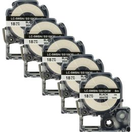 vhbw 5 x Kassette Patronen Schriftband 18mm kompatibel mit KingJim SR3900C, SR3900P, SR40, SR530, SR530C, SR550, SR6700D, SR750, SR950 Ersatz für LC-5WBN,