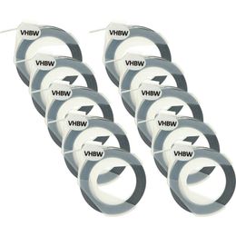 vhbw - 10x 3D Prägeband-Schriftband-Kassette kompatibel mit Dymo 1535, 1540, 1550, 1570, 1575, 1745 Etiketten-Drucker 9mm Weiß auf Schwarz